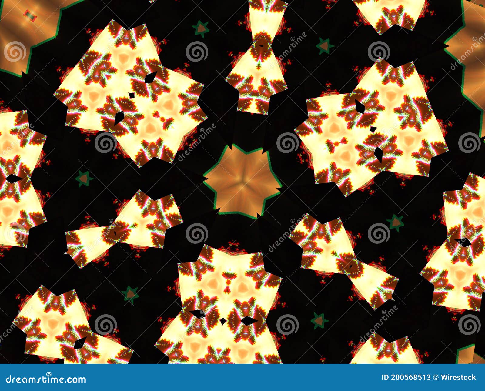 Kaleidoscope Pattern with Shiny Polygon Shapes on the Black Background ...