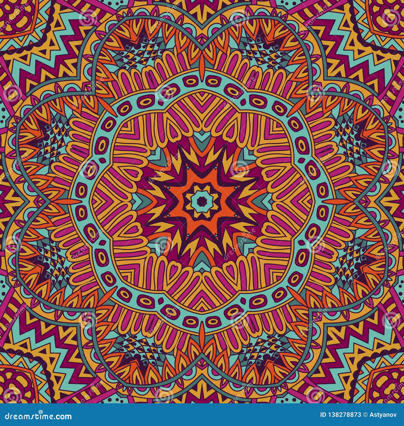 Kaleidoscopic Psychedelic Design Mandala Medallion Doodle Pattern Stock ...