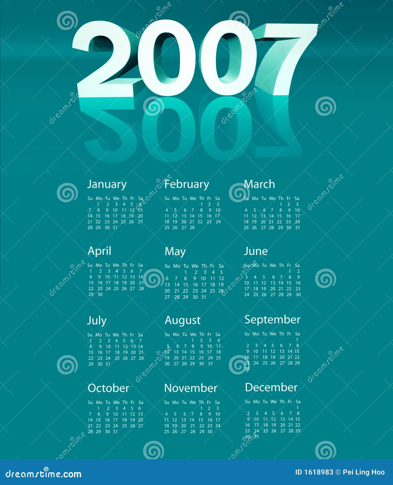 Kalender 2007 stock illustrationer. Illustration av färgrikt - 1618983