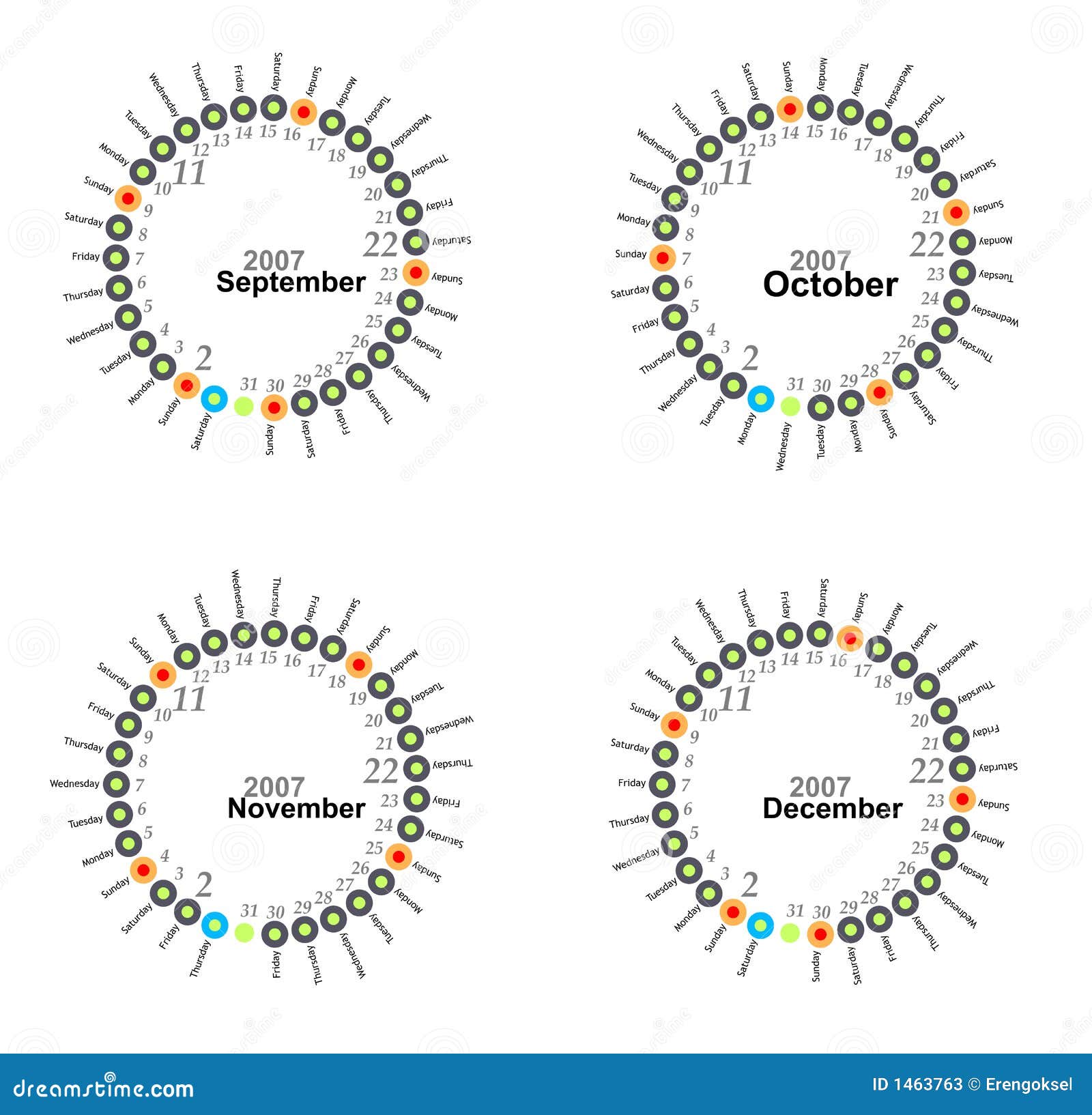 Kalender 2007 ColorSet 2 stock illustratie. Illustration of maand - 1463763