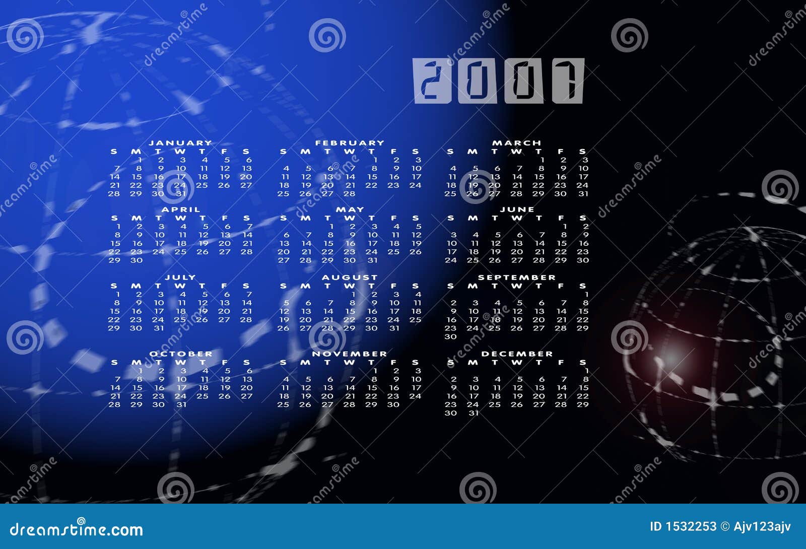 Kalender 2007 Und Kugel Oder Welt Im Platz Stock Abbildung ...
