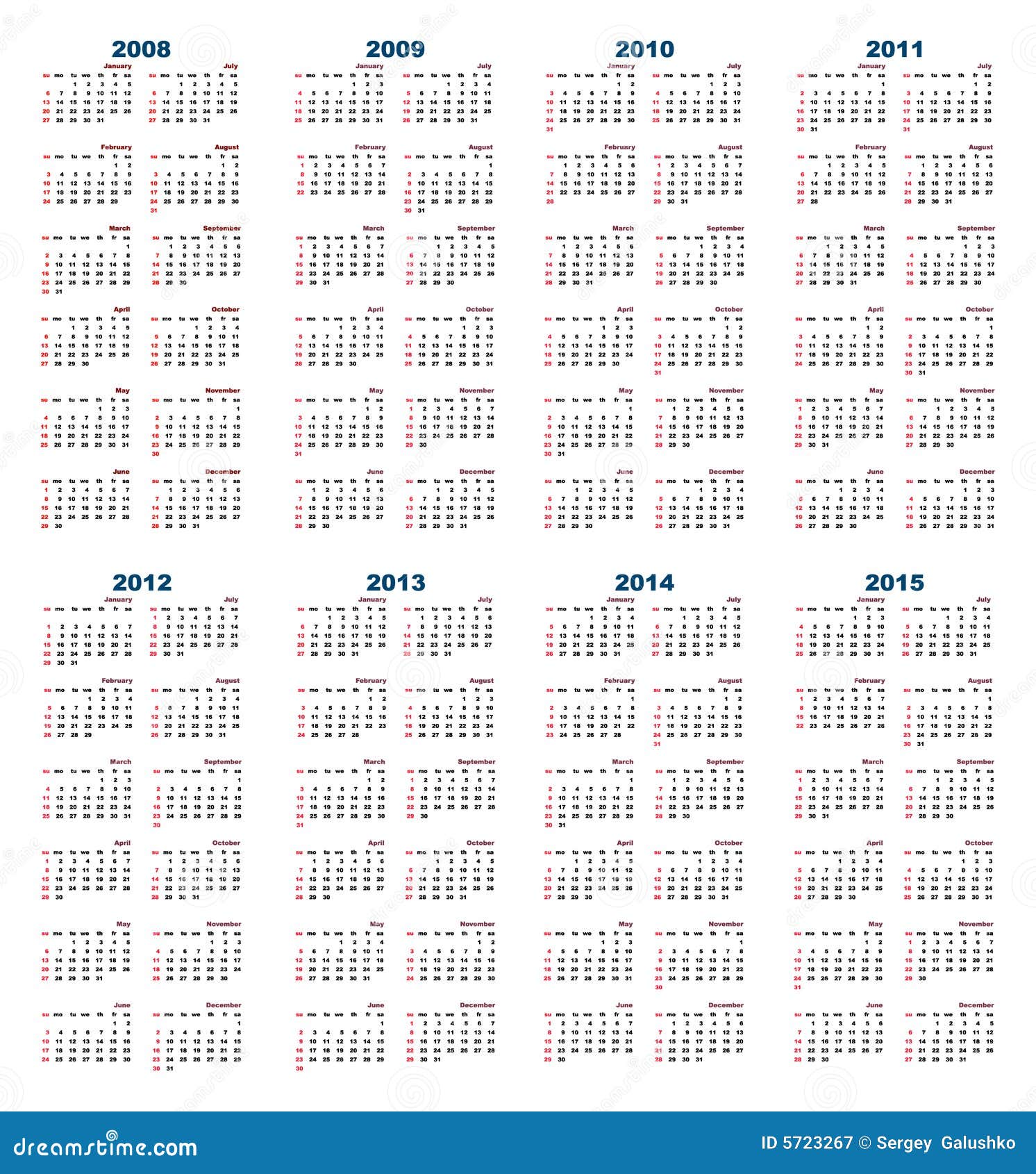 Kalender 2008-2015 vektor abbildung. Illustration von planen - 5723267