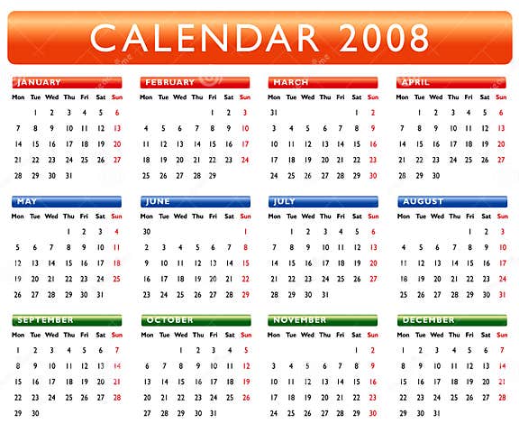 Kalender 2008 stock illustratie. Illustration of tijdschema - 2890466
