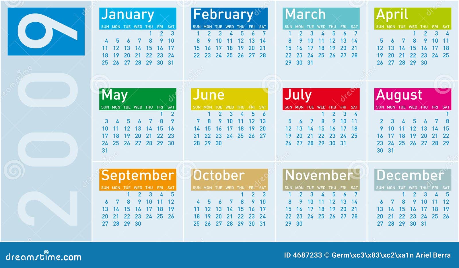 Kalender 2009 vector illustratie. Illustration of ontwerper - 4687233