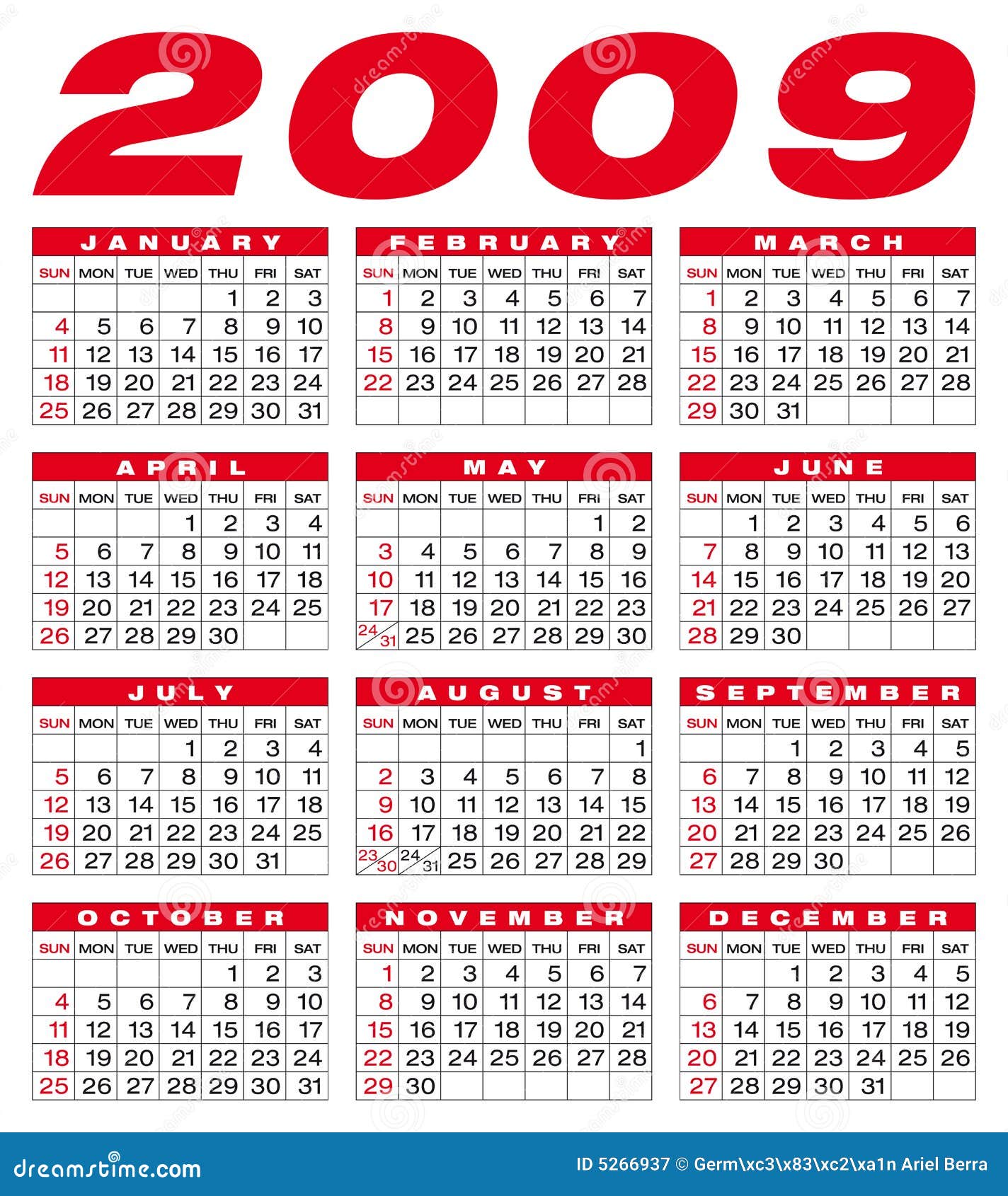 Kalender 2009 vektor abbildung. Illustration von jahreszeiten - 5266937