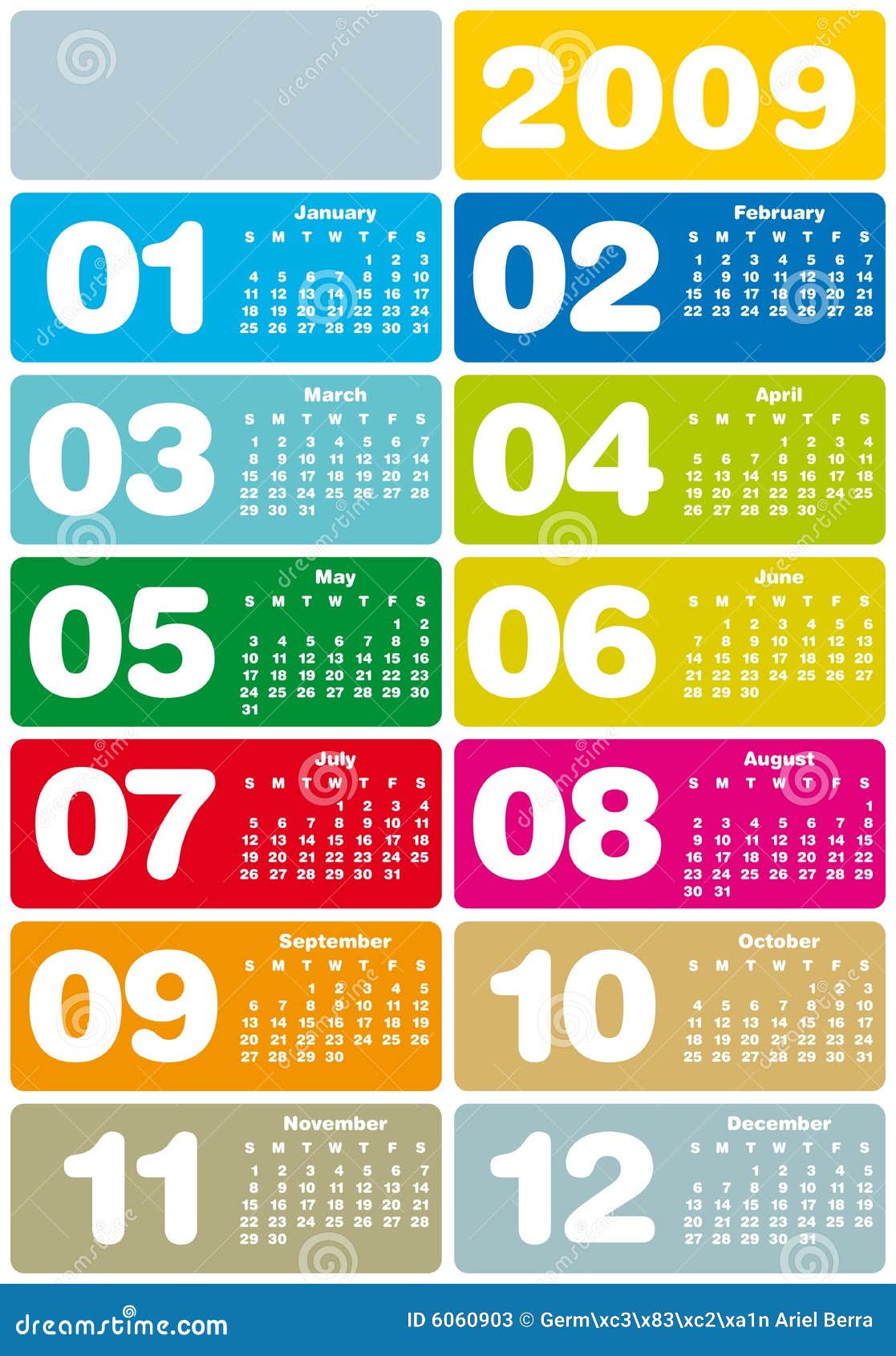 Kalender 2009 vektor abbildung. Illustration von monate - 6060903