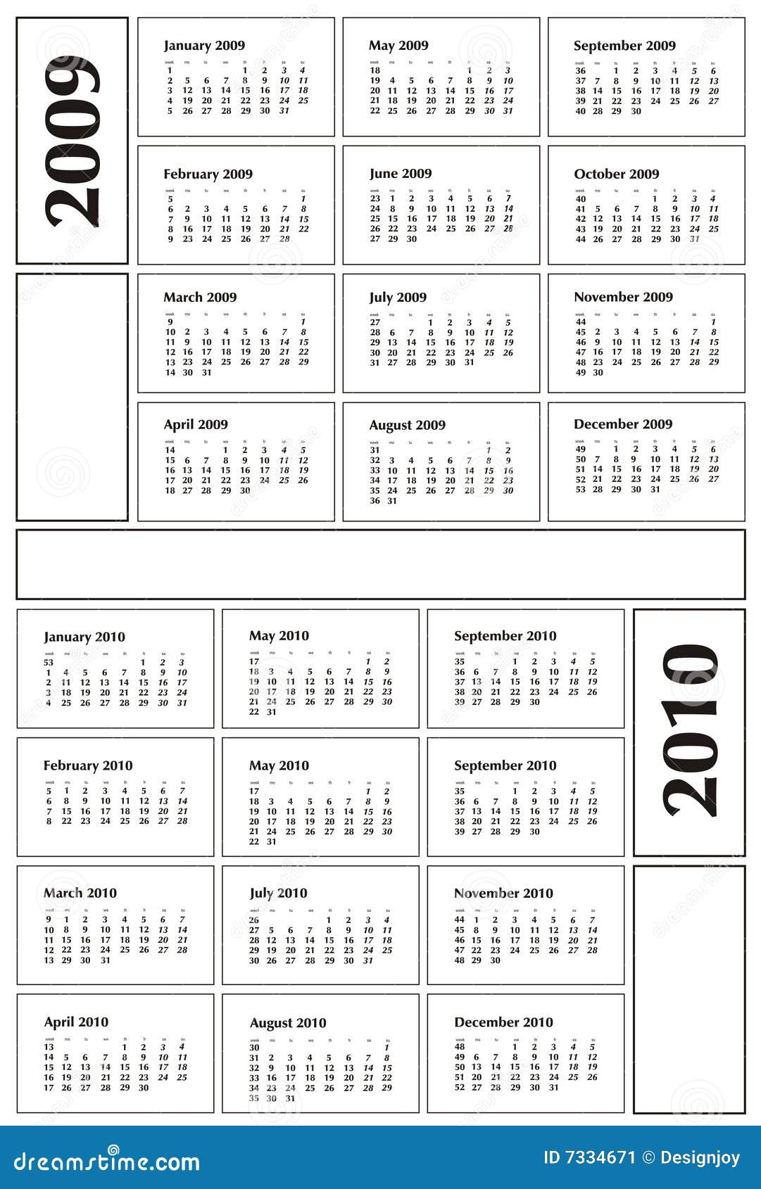 Kalender 2009 und 2010 stock abbildung. Illustration von planen - 7334671