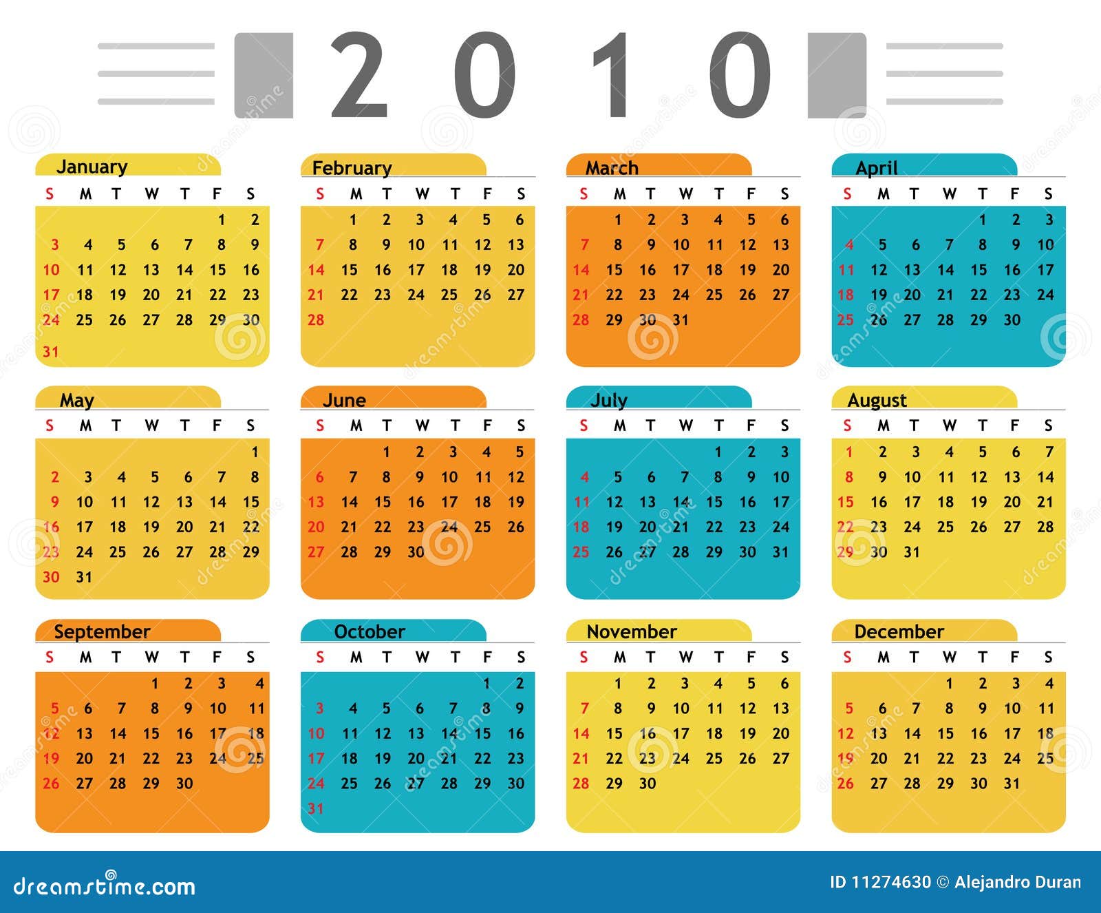 Kalender 2010 het Engels vector illustratie. Illustration of datum ...