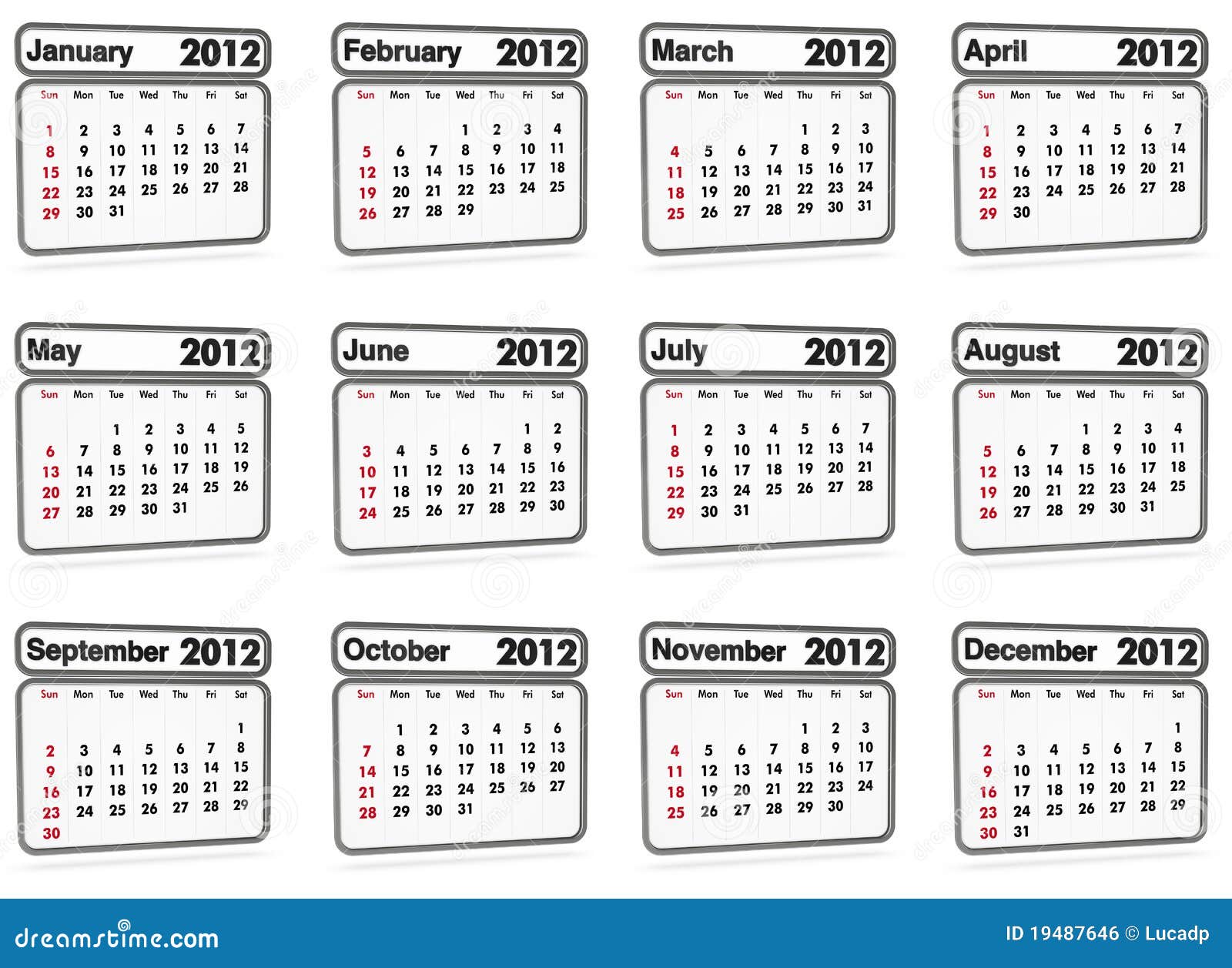 Kalender 2012 - Alle Monate Stock Abbildung - Illustration von monat ...
