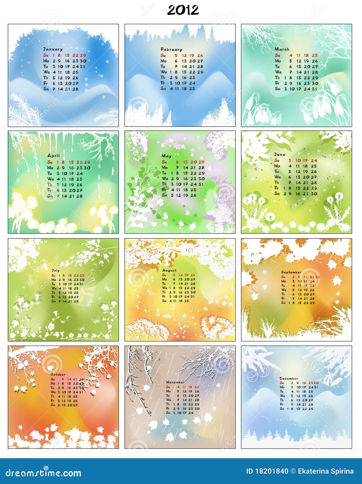 Kalender 2012. Weer. vector illustratie. Illustration of sering - 18201840