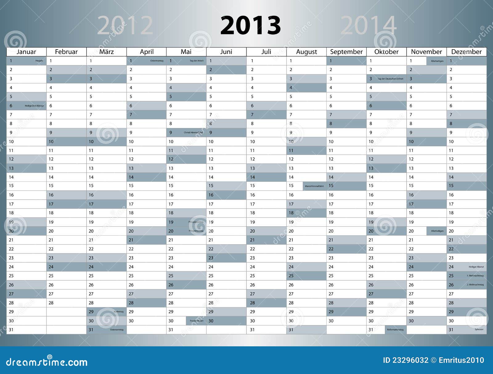 Kalender 2013, Deutsch, DIN-Formaat Vector Illustratie - Illustration ...