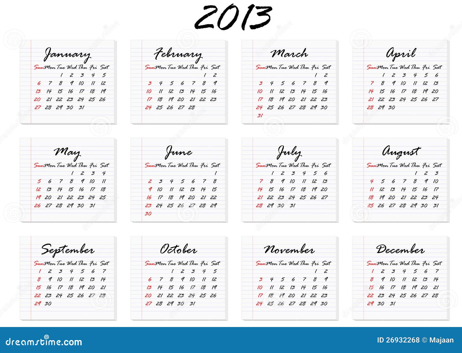 Kalender 2013 in Het Engels (vector) Vector Illustratie - Illustration ...