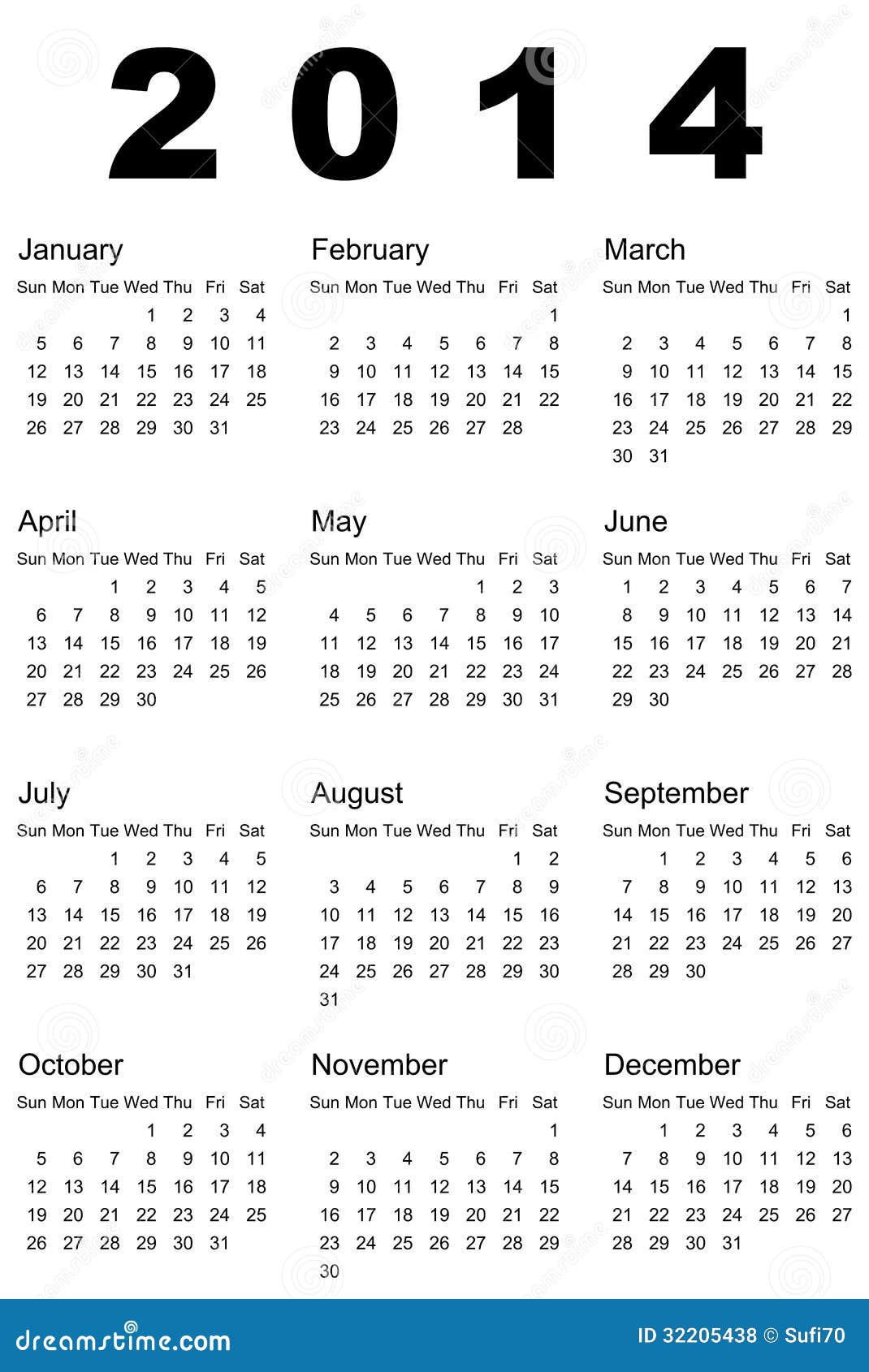 2014 Kalender vector illustratie. Illustration of vector - 32205438