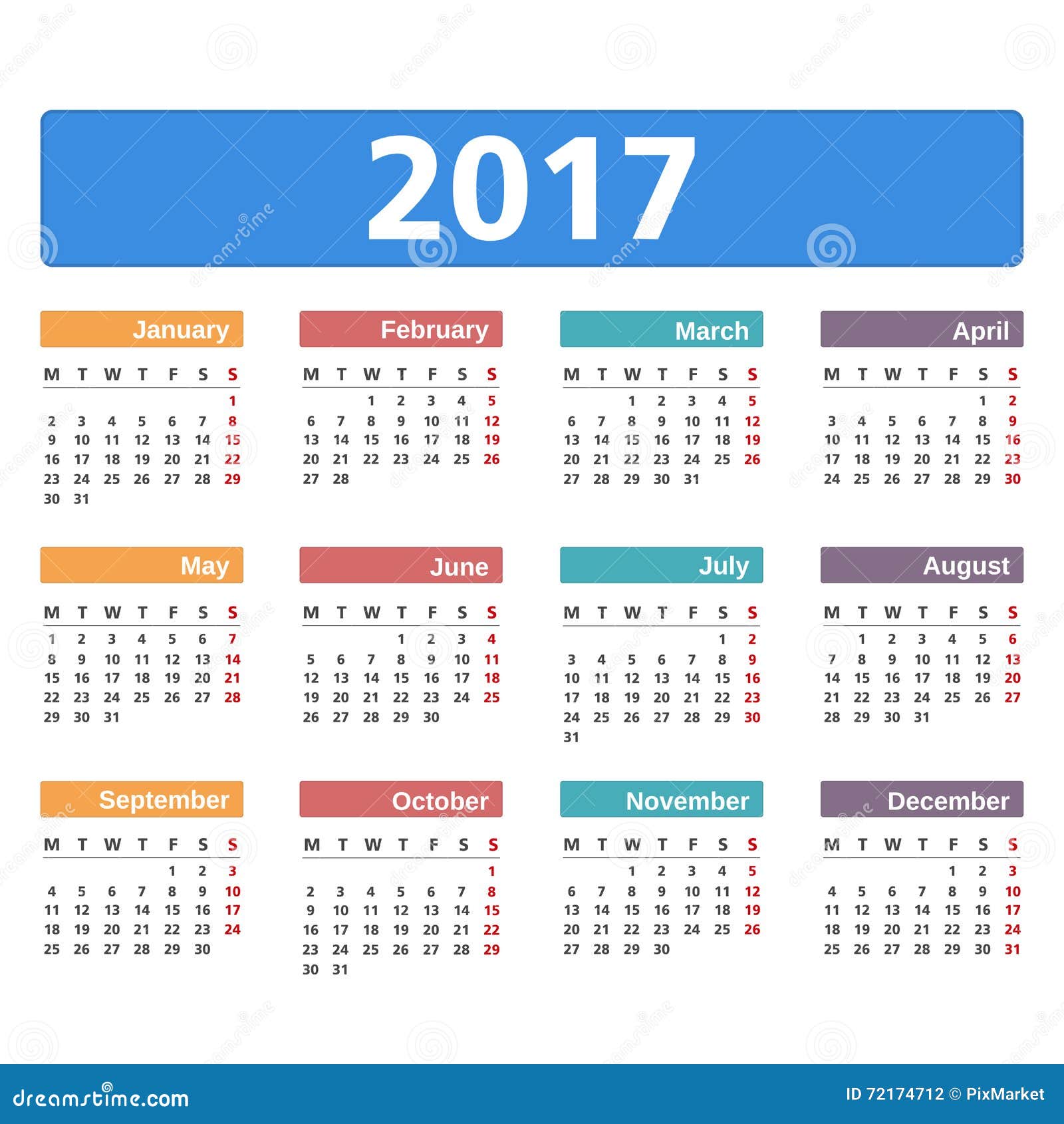 Kalender 2017 vektor abbildung. Illustration von zeitplan - 72174712