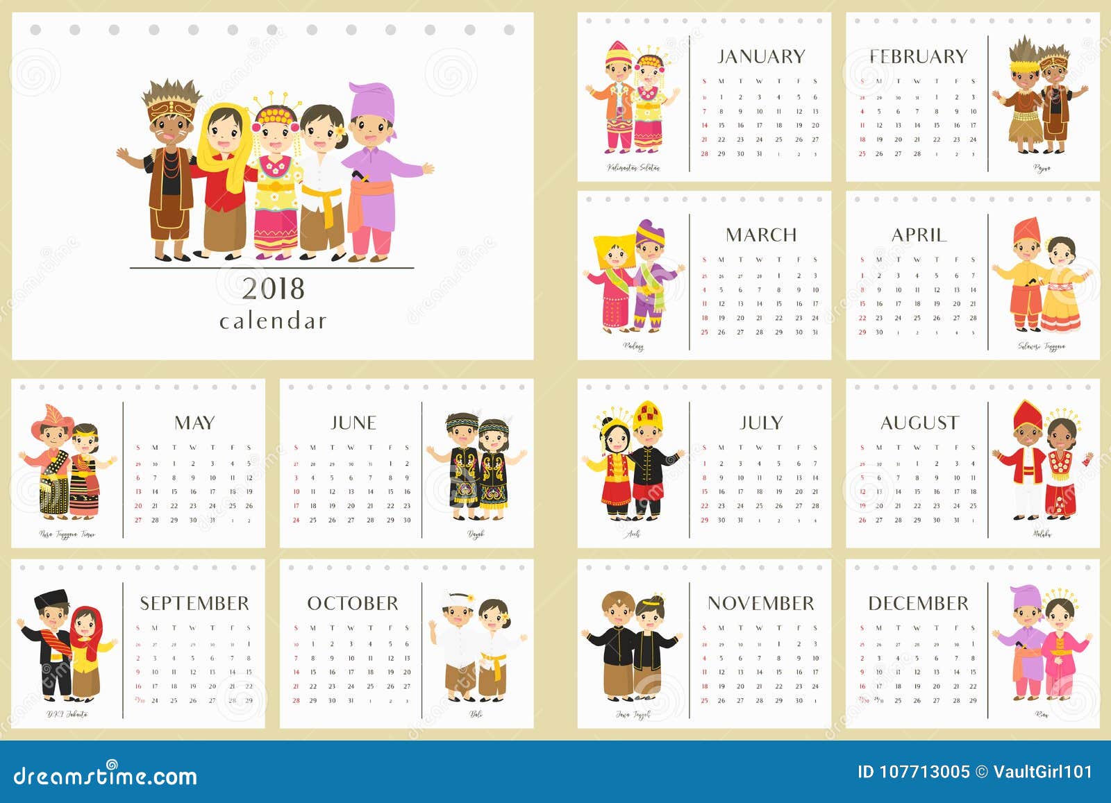 2018 Kalender, De Indonesische Traditionele Vector Van Het ...