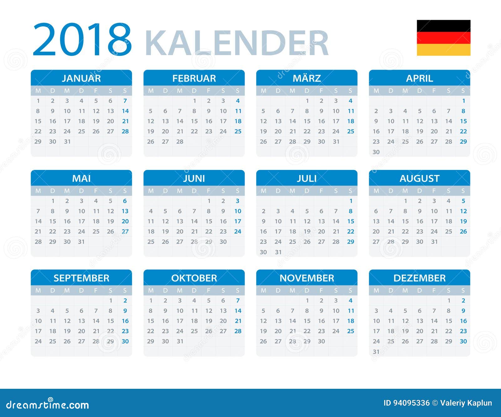 Kalender 2018 - Deutsche Version Stock Abbildung - Illustration von ...