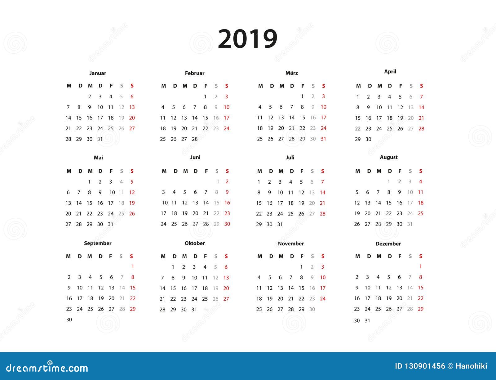 Kalender 2019, 2020, 2021 Einfache Vorlage, Deutsch De Kalender ...