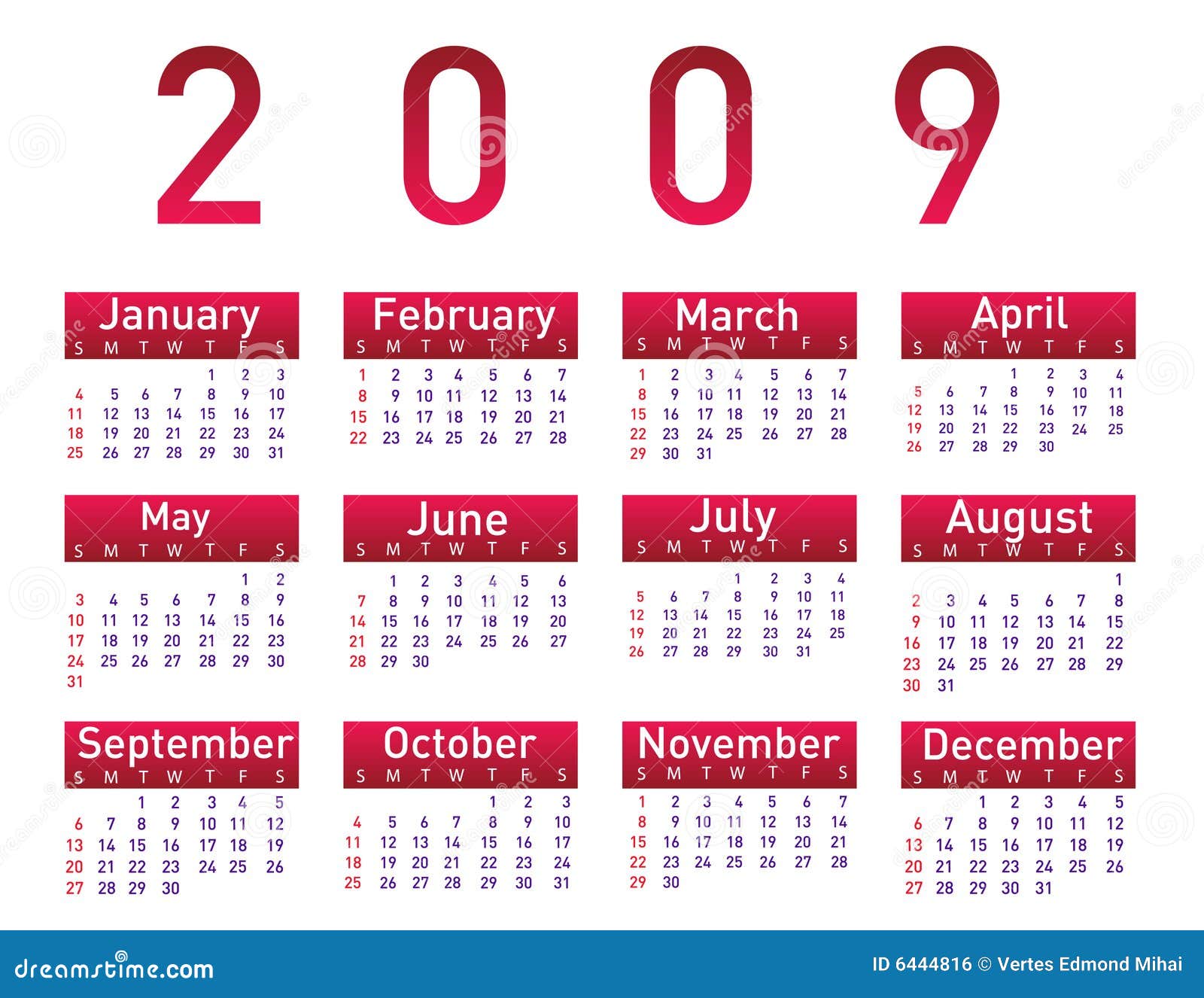 Kalender für 2009 vektor abbildung. Illustration von datum - 6444816