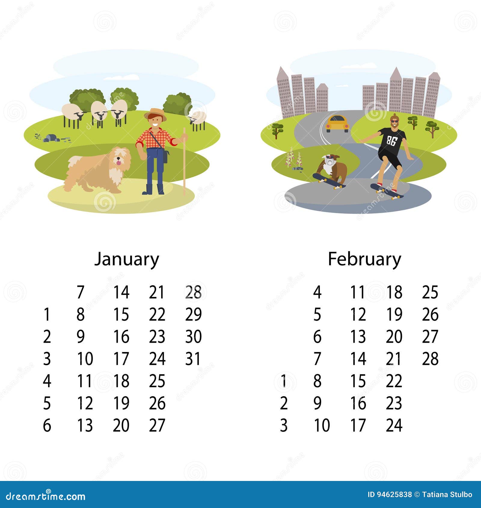 Kalender 2018 Januari Februari Vector Illustratie - Illustration of ...