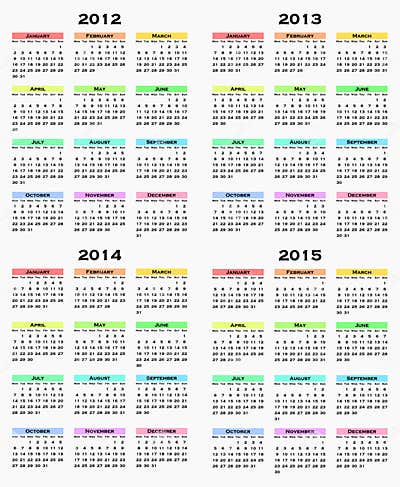 Kalender jaren 2012 - 2015 stock illustratie. Illustration of agenda ...