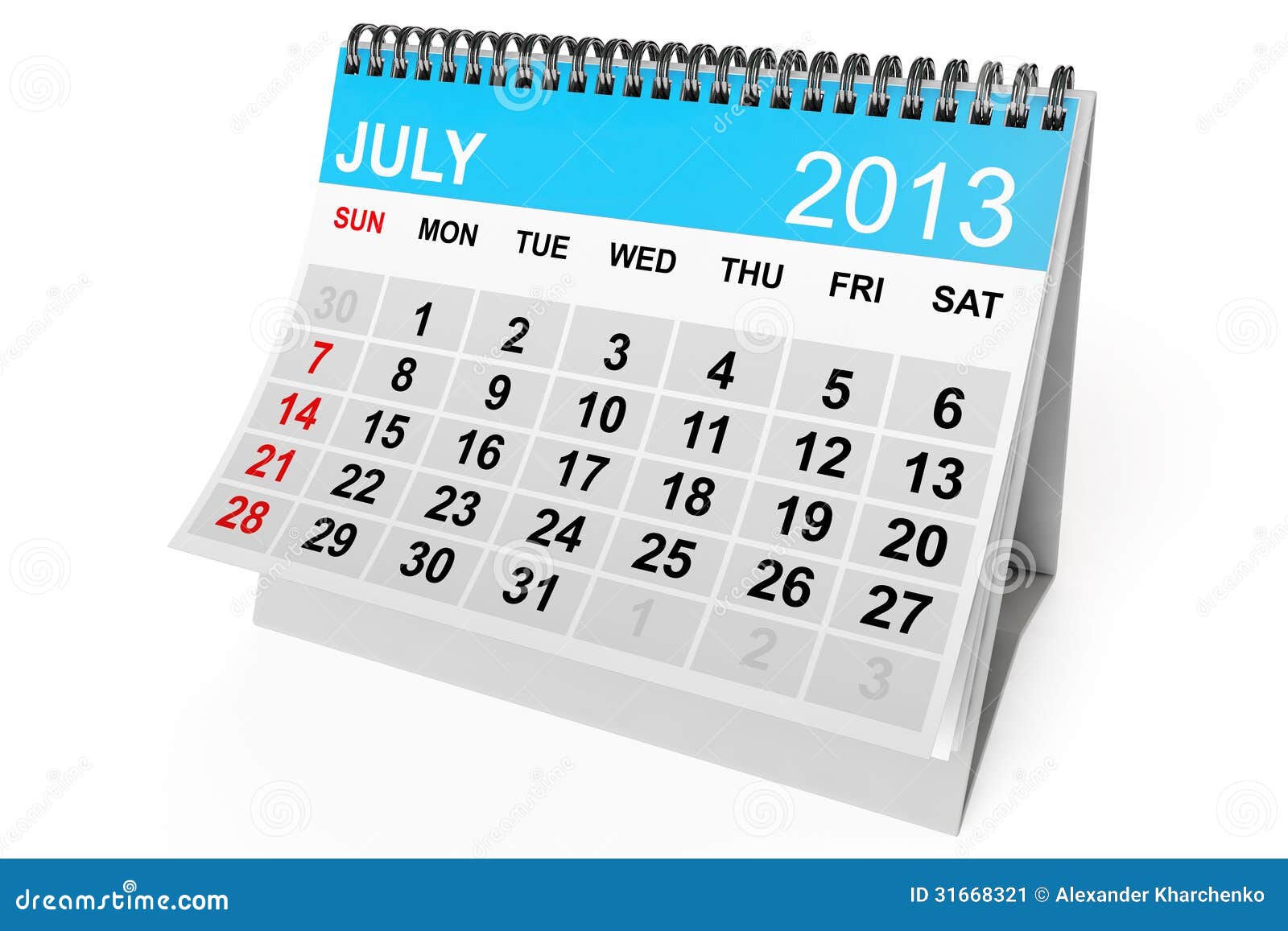 Kalender Juli 2013 stock illustratie. Illustration of boek - 31668321