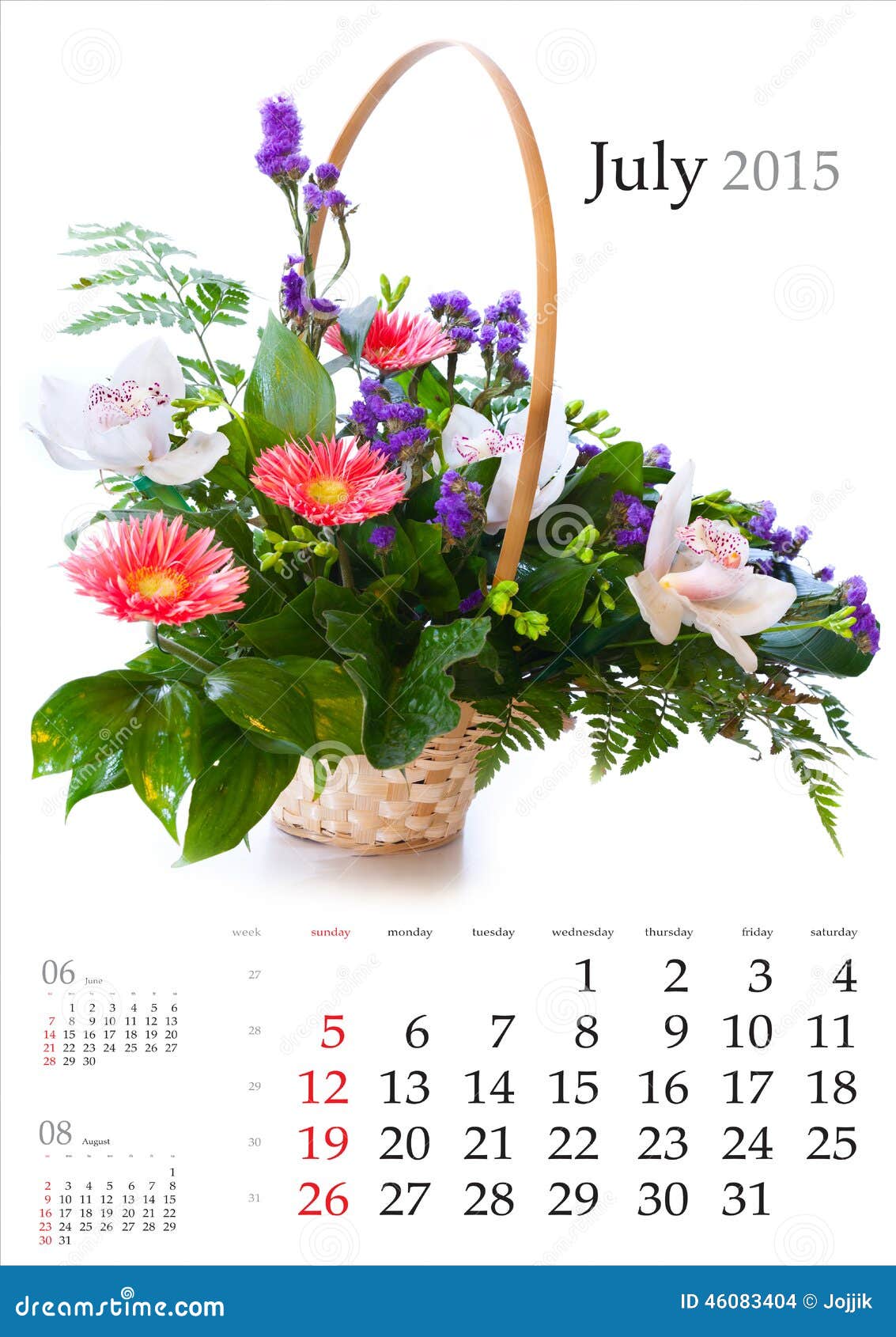 2015 Kalender juli stock foto. Image of orchidee, macro - 46083404