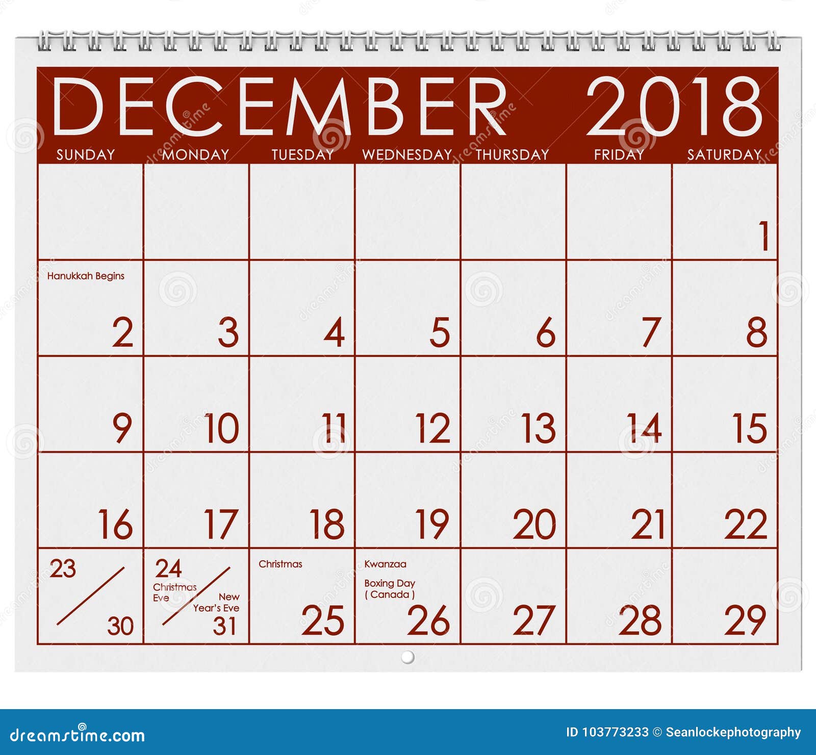 2018 Kalender: Maand Van December Met Kerstmis Stock Illustratie ...