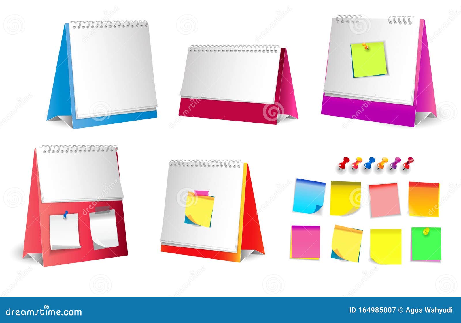 Set of Standing Paper Desk Calendar or Realistic Blank Spiral Table ...