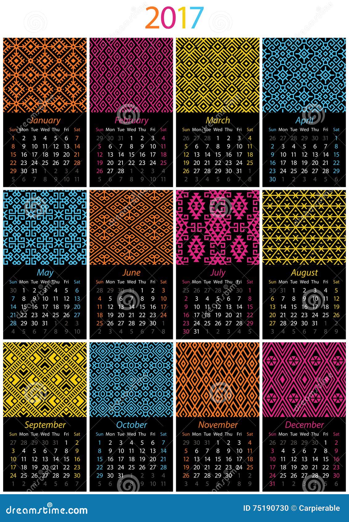 Kalender mit 2017 Englisch vektor abbildung. Illustration von kalender ...