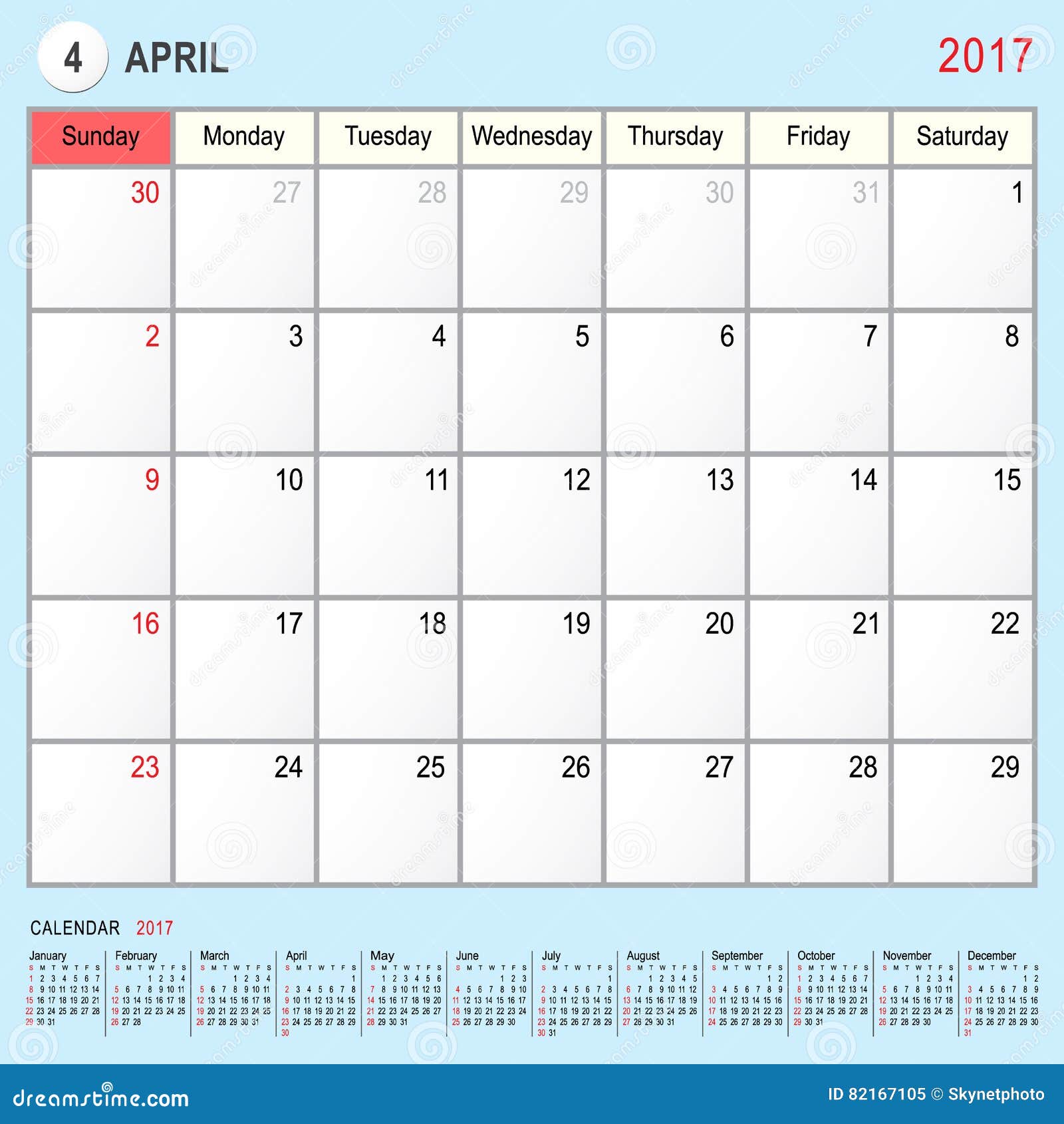 Kalender-Planer Im April 2017 Vektor Abbildung - Illustration von april ...