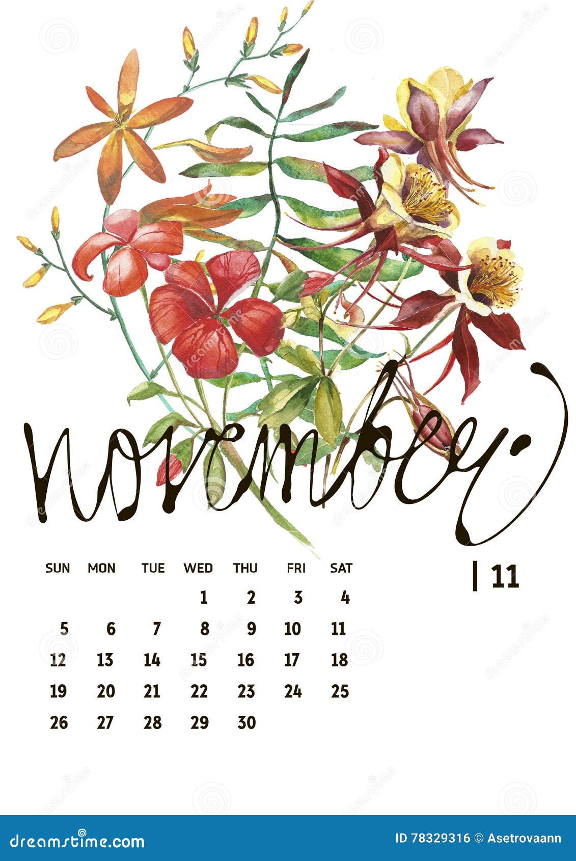 Kalender 2017 Schablonen Mit Aquarell Illustations Stock Abbildung ...