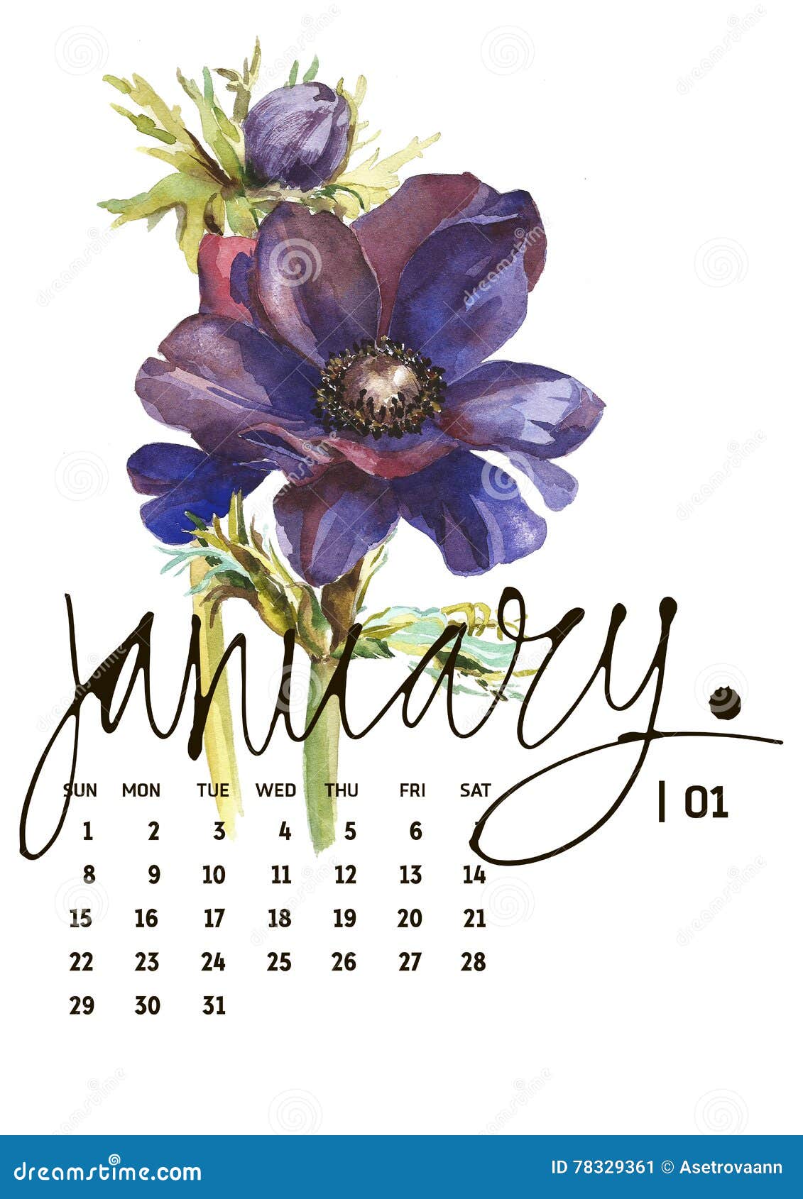 Kalender 2017 Schablonen Mit Aquarell Illustations Stock Abbildung ...