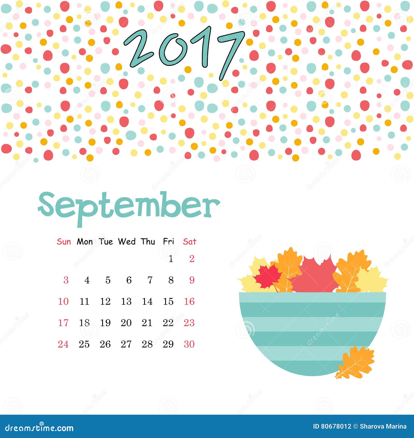 Kalender September 2017 Vector Malplaatje De Week Begint Zondag Vector ...