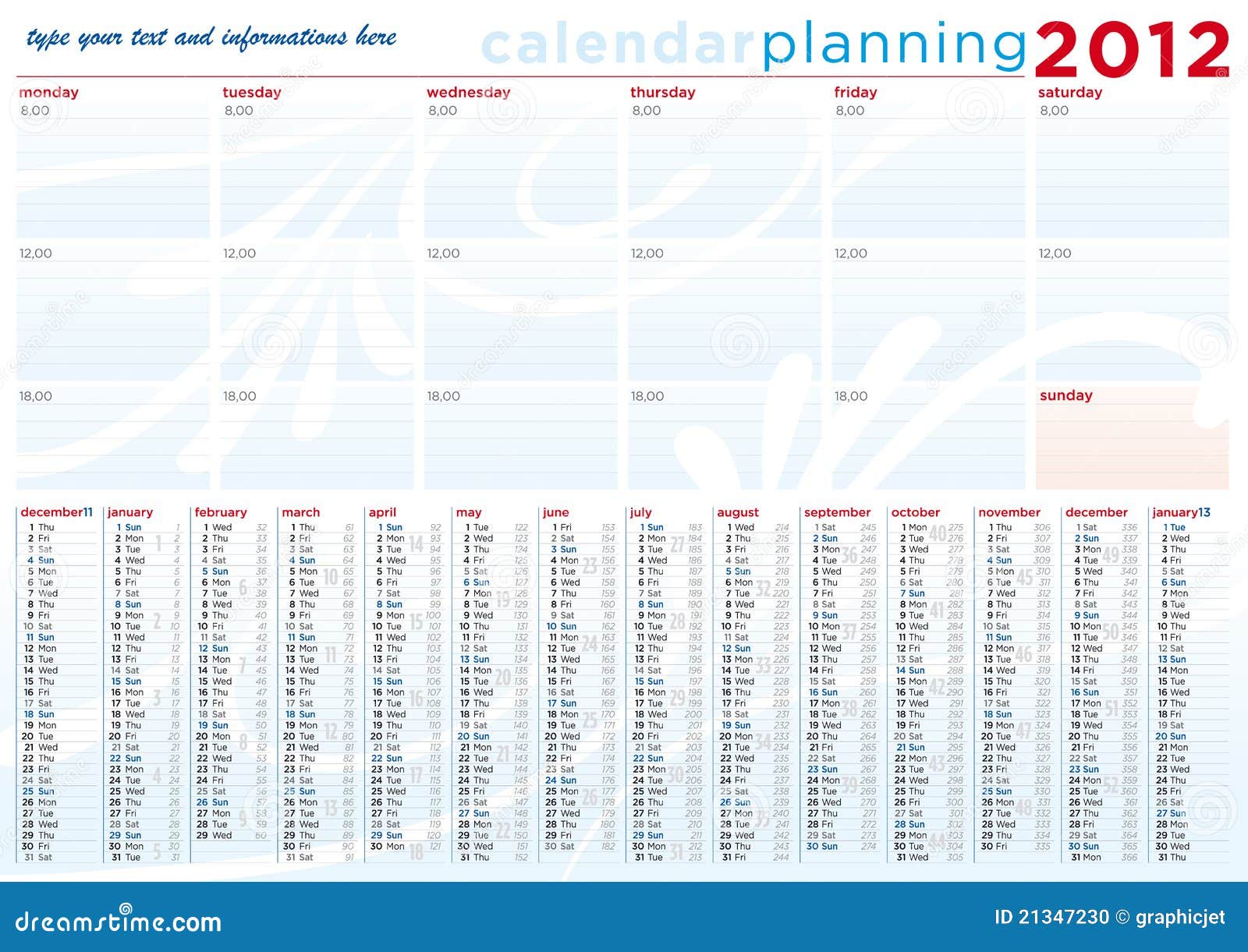 Kalender Und Planung 2012 Auf Englisch Vektor Abbildung - Illustration ...
