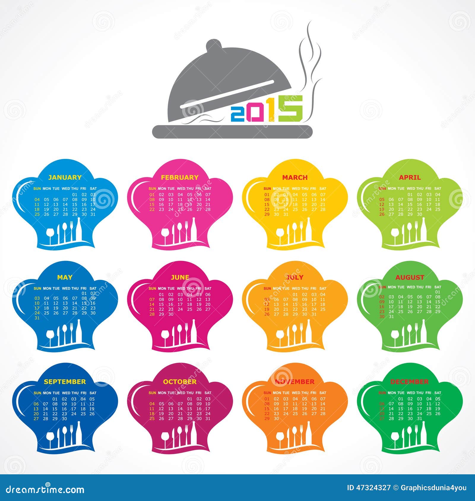 Kalender Von 2015 Mit Restaurantkonzeptdesign Vektor Abbildung ...