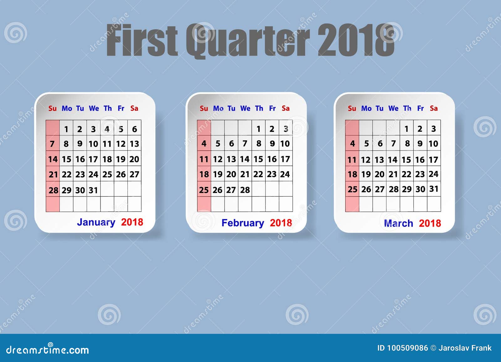 Kalender Voor Eerste Kwartaal Van Het Jaar Van 2018 Vector Illustratie ...