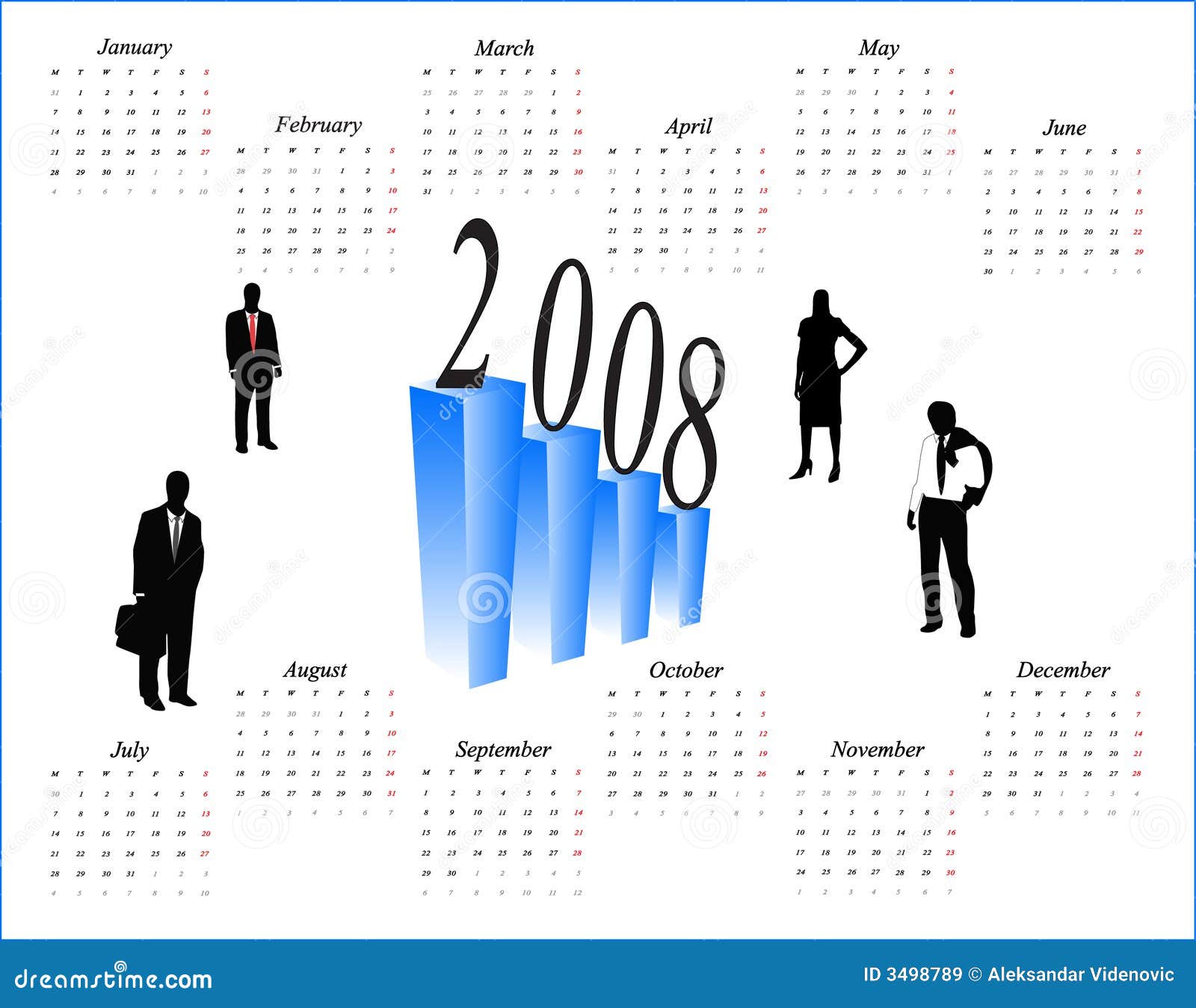 Kalender Voor Het Jaar Van 2008 Vector Illustratie - Illustration of ...