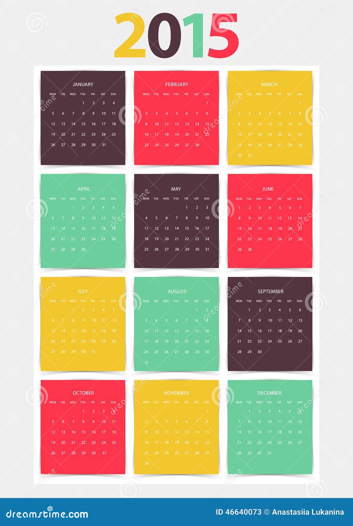 Kalender Voor Het Jaar Van 2015 Vector Illustratie - Illustration of ...