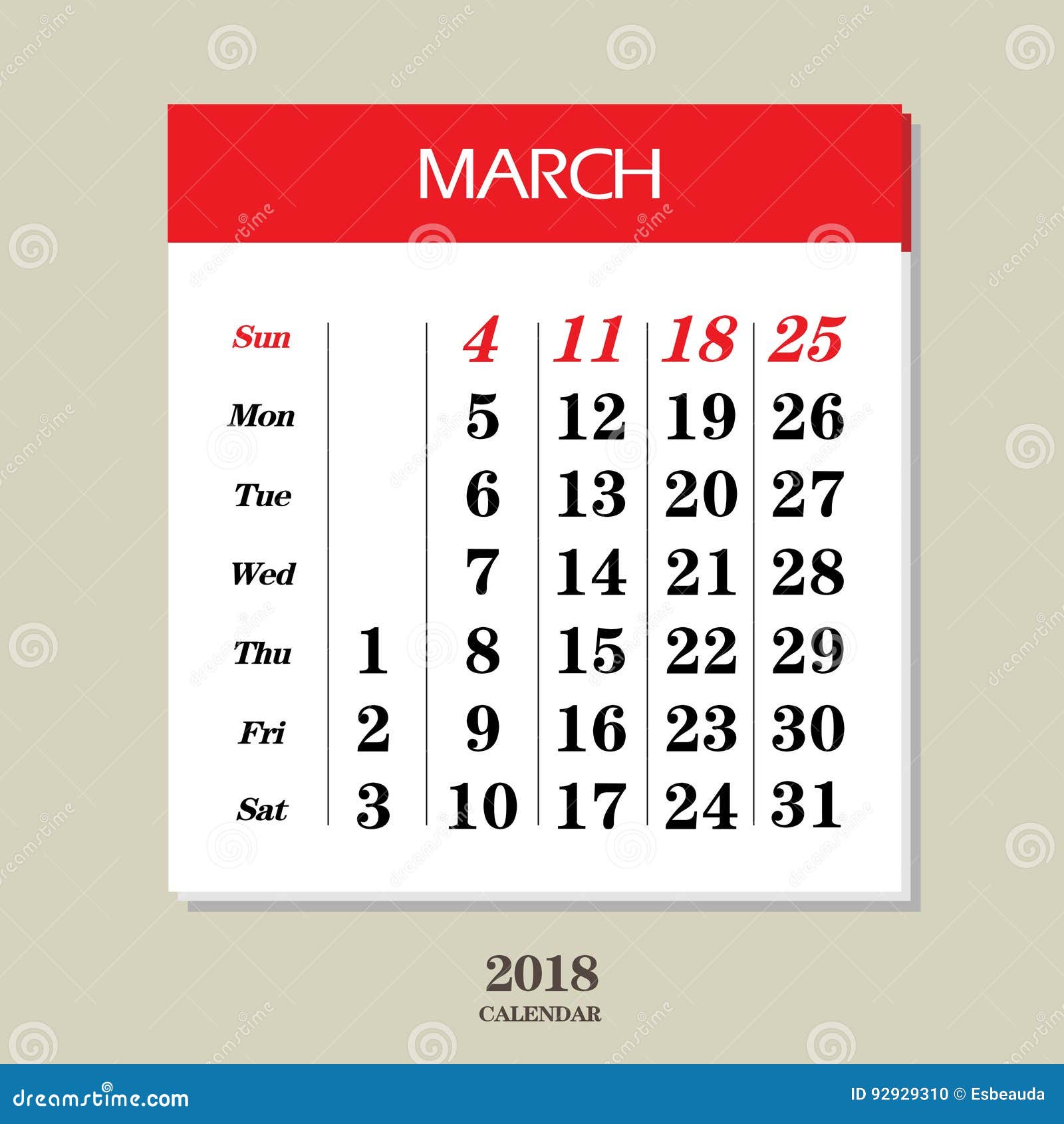 Kalender voor Maart 2018 vector illustratie. Illustration of ...