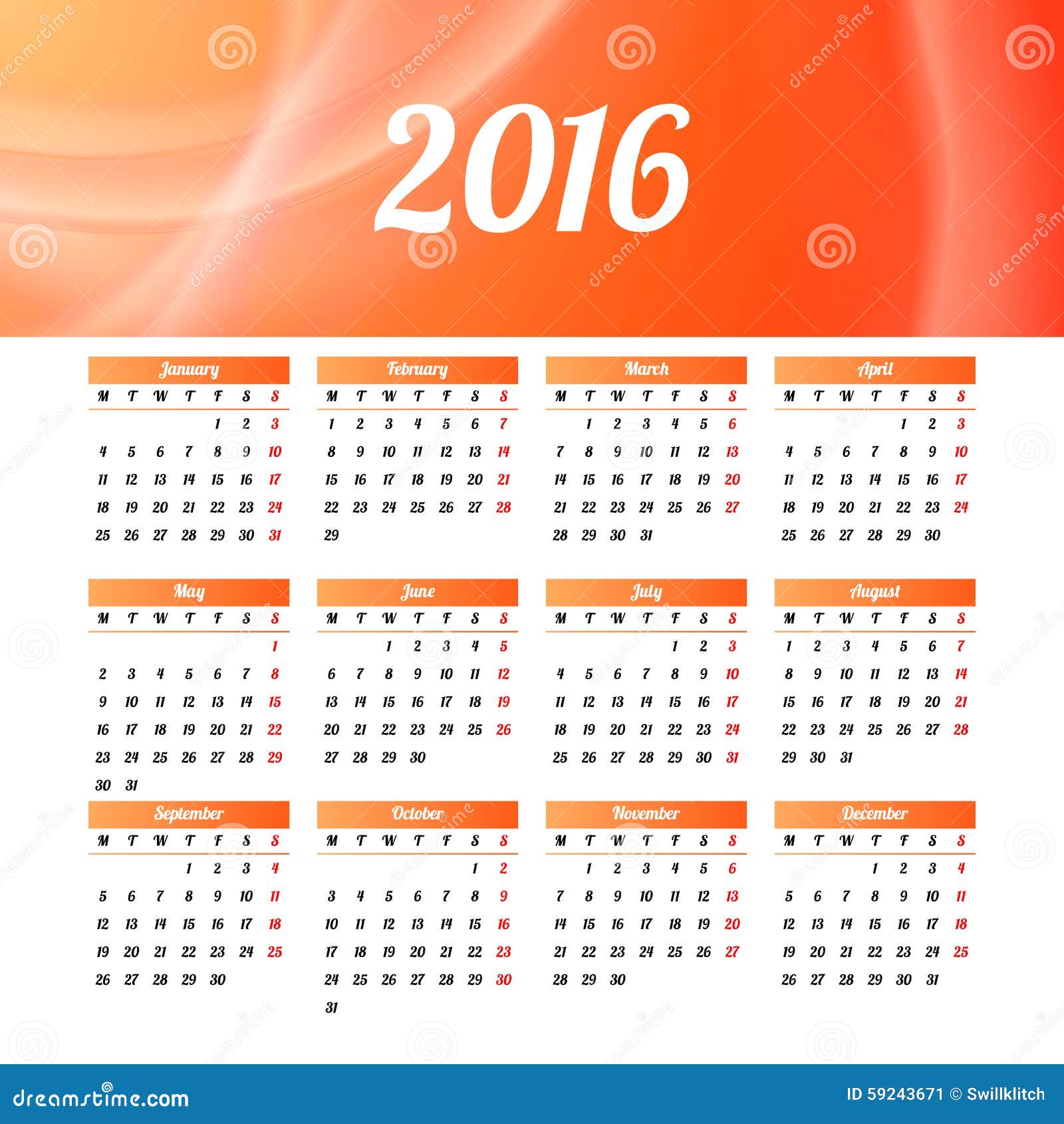 Kalenderschablonendesign 2016 Mit Titelbild Vektor Abbildung ...