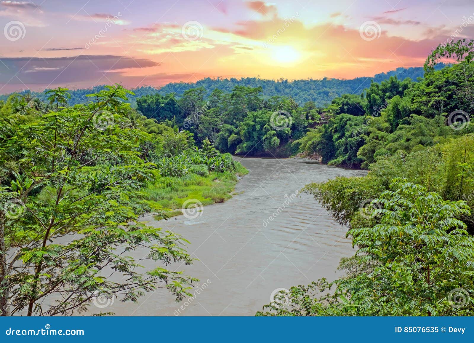 Kali Progo River on Java Indonesia at Sunset Stock Image - Image of ...