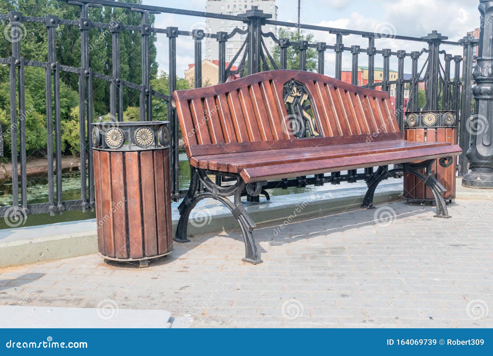 Bench on High Bridge in Kaliningrad, Russia Editorial Stock Image ...