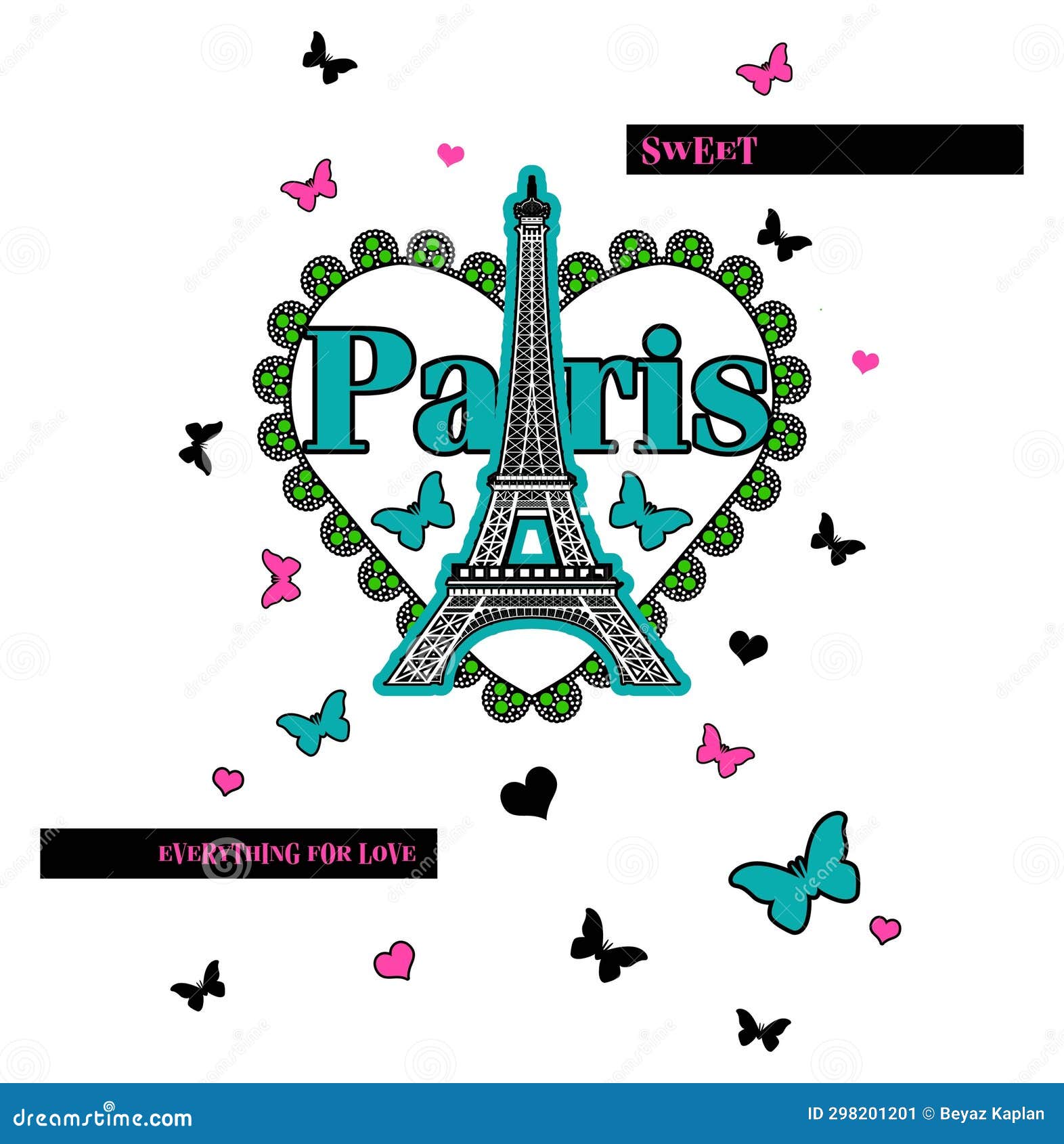 Text Design and Effects with Butterfly and Eiffel Tower. Effective ...