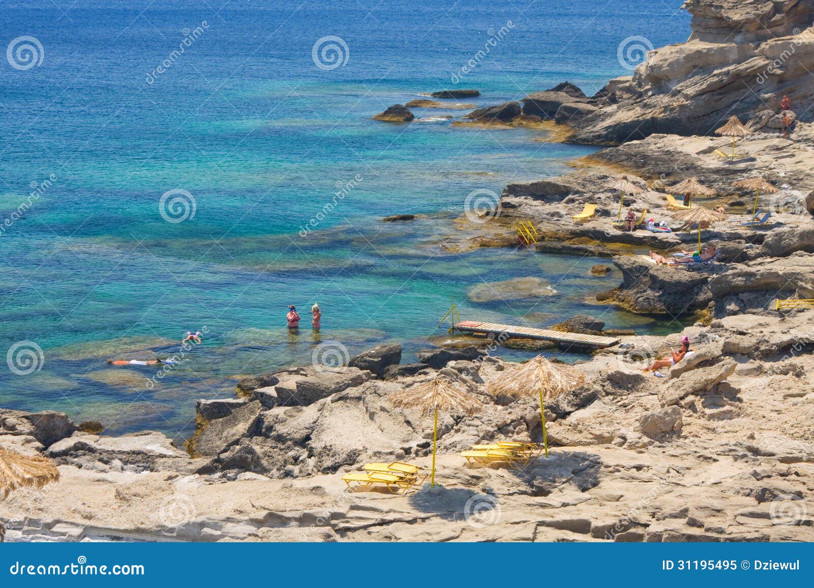 Kalithea Beach, Rhodes, Greece Stock Image - Image of destination, boat ...