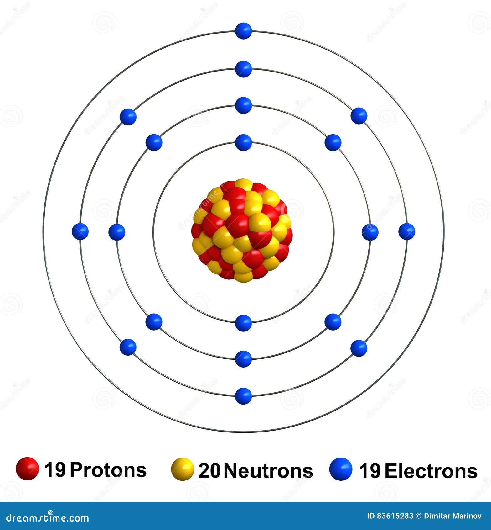 Kalium stock abbildung. Illustration von elektronen, protone - 83615283