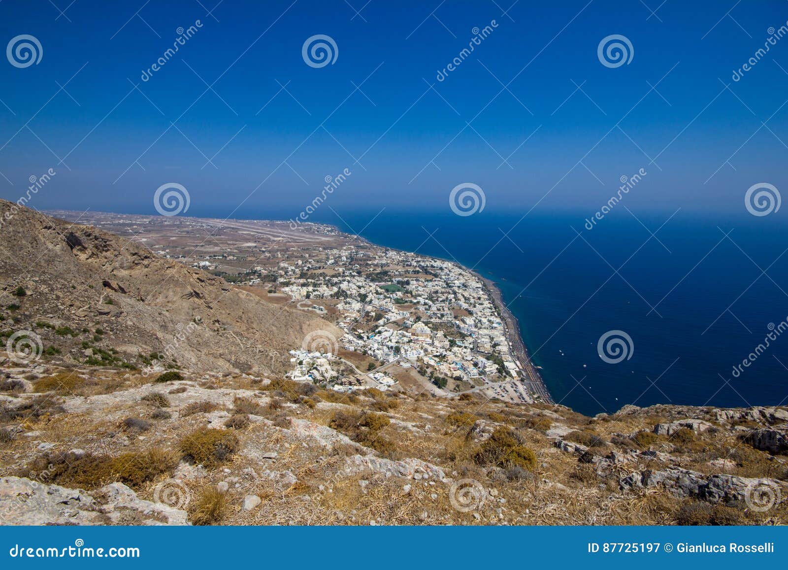Kamari and sea. stock image. Image of highland, mountain - 87725197
