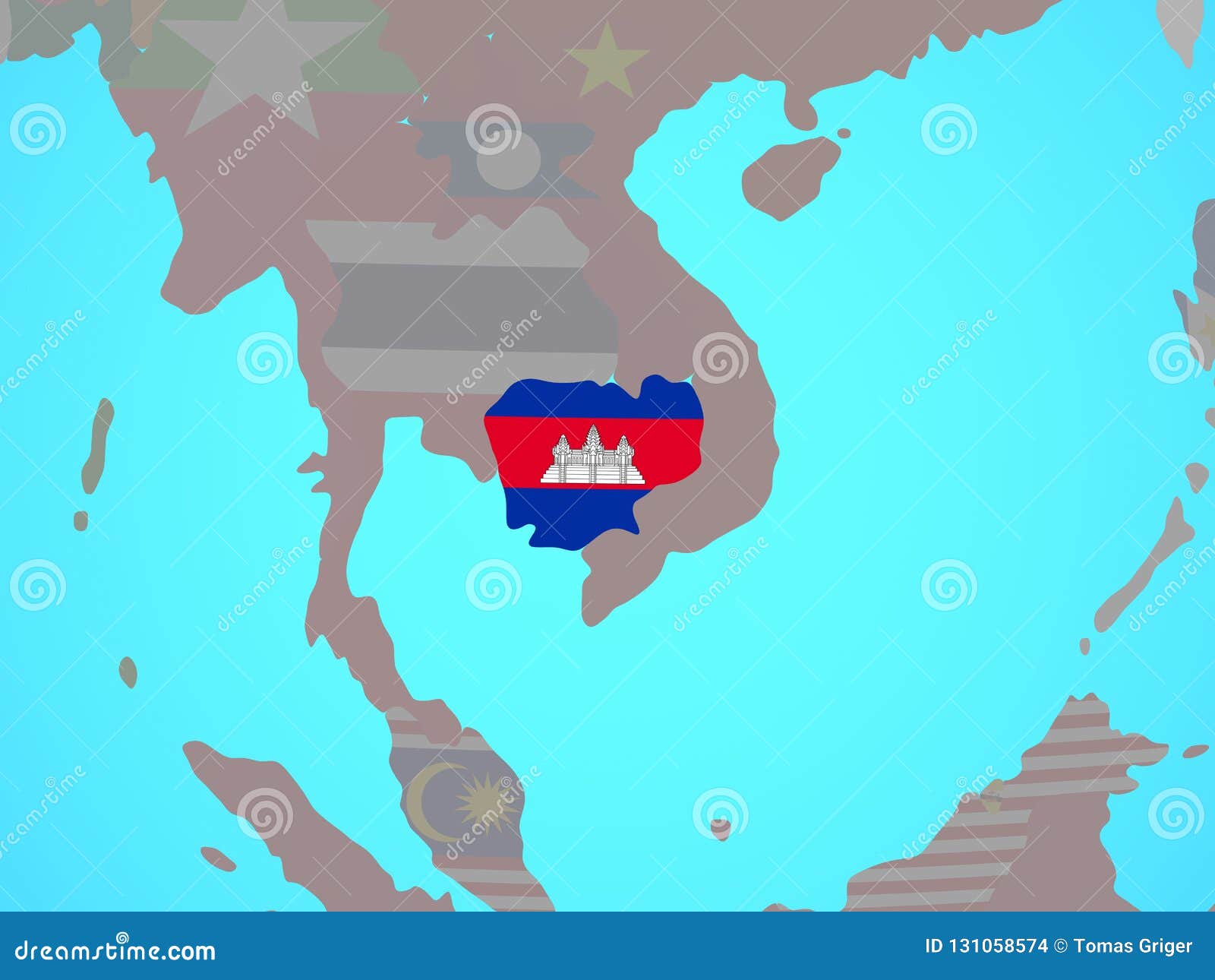 Kambodja met vlag op kaart stock illustratie. Illustration of kaart ...
