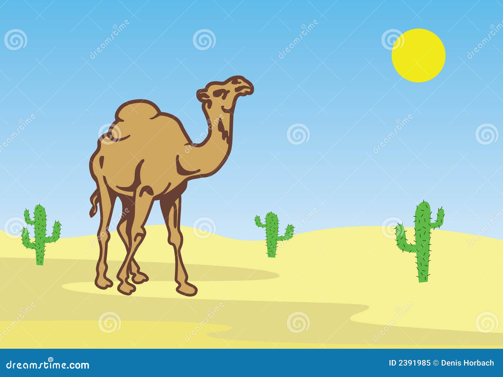 Kameel in Woestijn Onder Cactussen Vector Illustratie - Illustration of ...