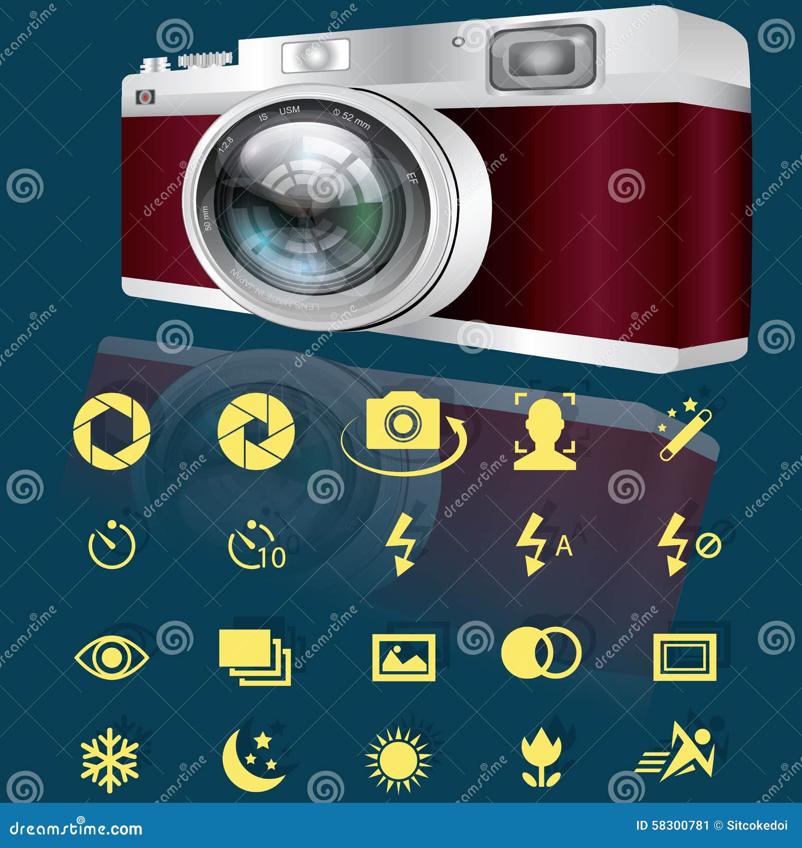 Kamera und Ikonen vektor abbildung. Illustration von ...