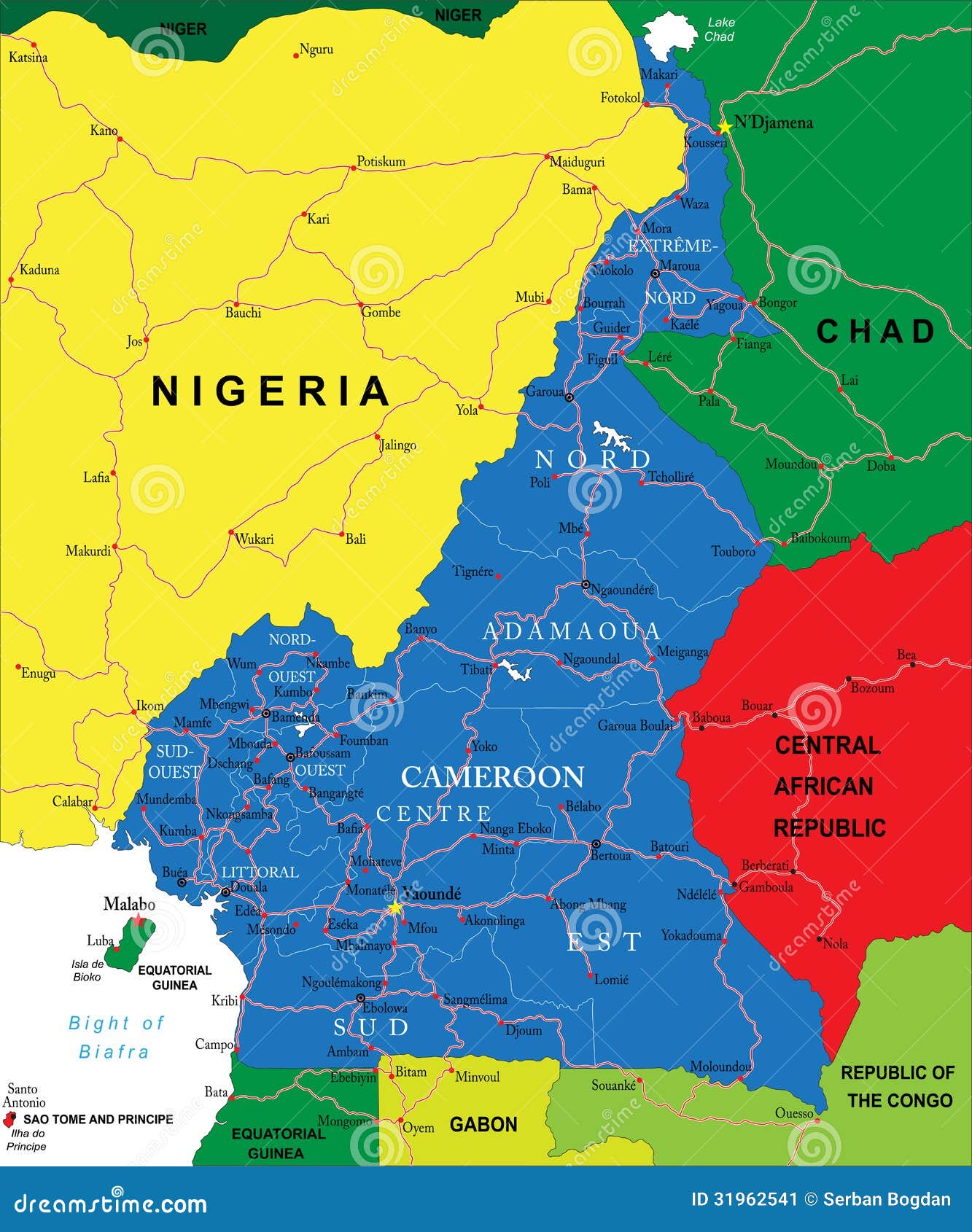 Kamerun-Karte vektor abbildung. Illustration von yaounde - 31962541